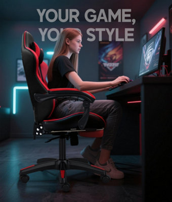Ergonomic Gaming Chair with Footrest and Neck Support, Reclining High ...