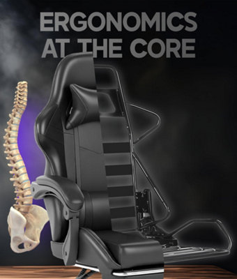 Ergonomic Gaming Chair with Footrest and Neck Support, Reclining High ...