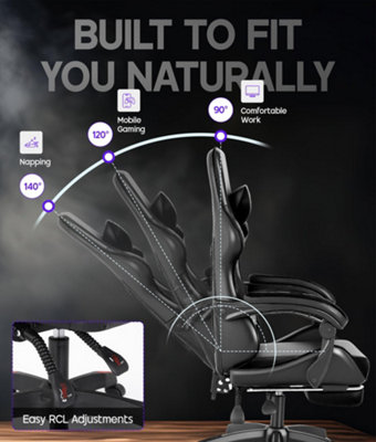 Ergonomic Gaming Chair with Footrest and Neck Support, Reclining High ...