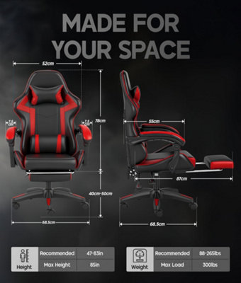 Ergonomic Gaming Chair with Footrest and Neck Support, Reclining High ...