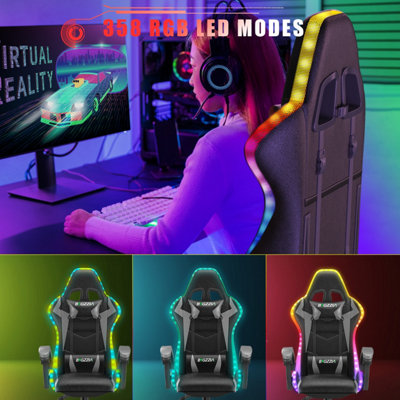 Ergonomic Gaming Chair with LED Lighting Effects, Height Adjustable ...