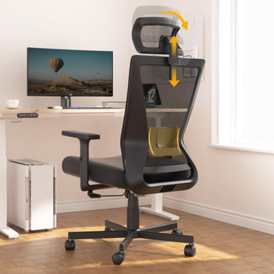 Ergonomic office Chair, Adjustable Lumbar and Headrest Support - Black ...
