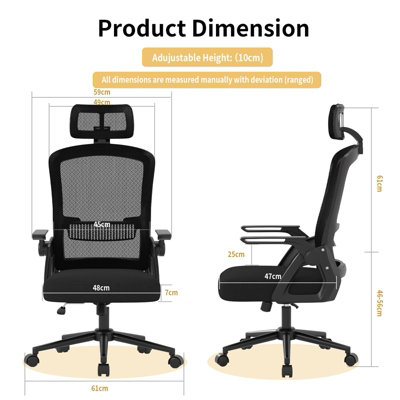 Ergonomic Office Chair with 90 Degrees Flip-up Armrest and Lumbar ...