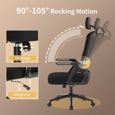 Ergonomic Office Chair with 90 Degrees Flip-up Armrest and Lumbar ...