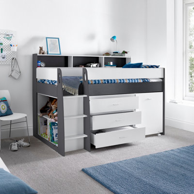 Erin Grey and White Mid Sleeper Bed With Desk