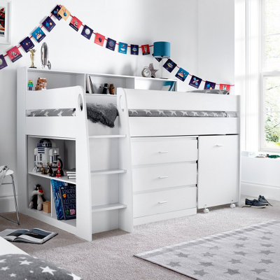 White mid sleeper with storage store
