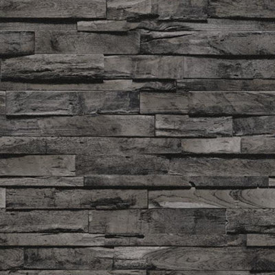 Erismann 3D Charcoal Slate Effect Stone Textured Vinyl Wallpaper 1018115
