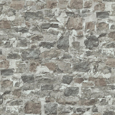 Erismann Old School Stone Brick Wall Wallpaper Modern Textured Paste The Wall | DIY at B&Q