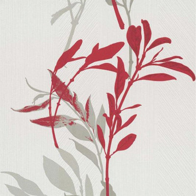 Erismann Paste The Wall Floral Red Cream & Grey Textured Non-Woven ...