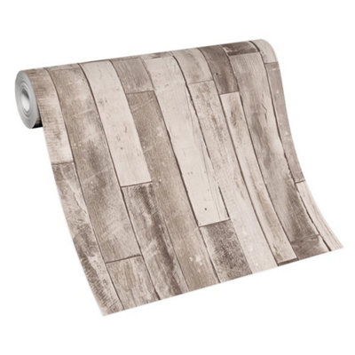 Erismann Weathered Wood Planks Effect Natural Wallpaper Modern Paste ...
