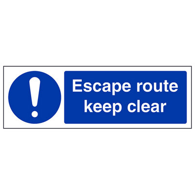 Escape Route Keep Clear Safety Sign - Rigid Plastic - 300x100mm (x3)