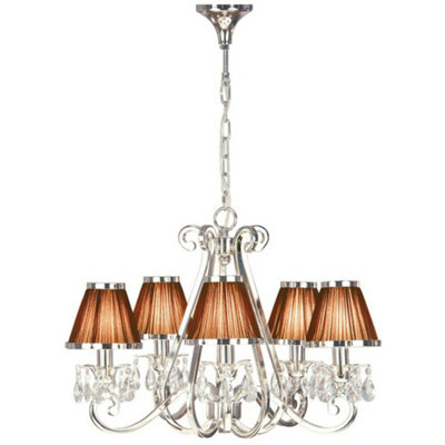 Esher Ceiling Pendant Chandelier Nickel Crystal & Brown Shades 5 Lamp Light | DIY at B&Q