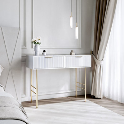 Esme White Dressing Table - Drawers with ribbed front finished