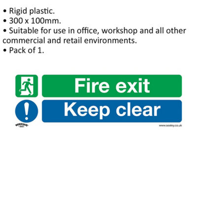Essential Fire Exit Keep Clear Sign in Rigid Plastic - 300 x 100mm ...