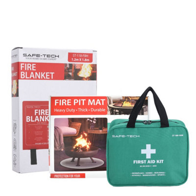 Essential Fire Safety Kit, Large, Fire Blanket, Fire Pit Mat, First Aid ...