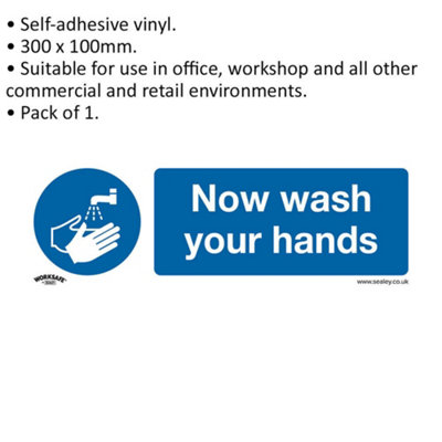 Essential Wash Your Hands Safety Sign - Self-Adhesive 300 x 100mm Vinyl ...