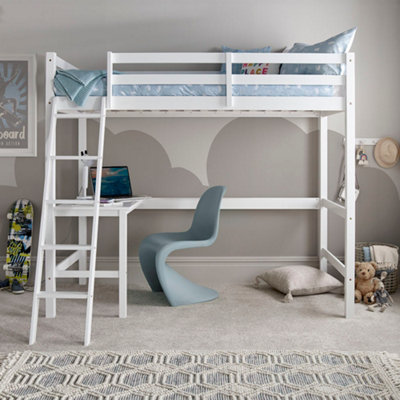 Essentials White Wooden Single High Sleeper Bed Frame