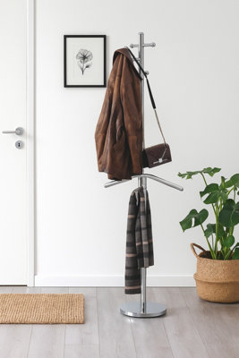 ETHAN FREE STANDING COAT STAND W/ SUIT BUTLER/SILVER CLOTHES VALET STAND