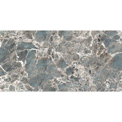 Ethos Polished Green Stone Effect Porcelain Wall & Floor Tile Pack of ...