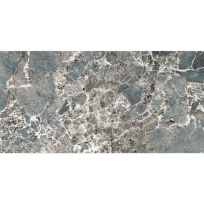 Ethos Polished Green Stone Effect Porcelain Wall & Floor Tile Pack of ...