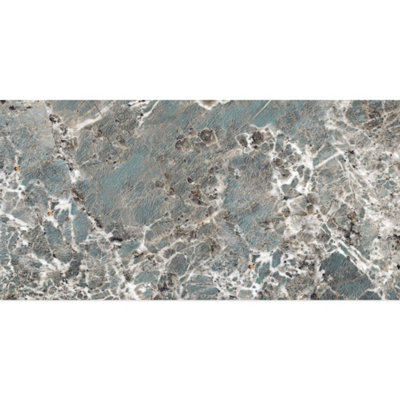 Ethos Polished Green Stone Effect Porcelain Wall & Floor Tile Pack of ...