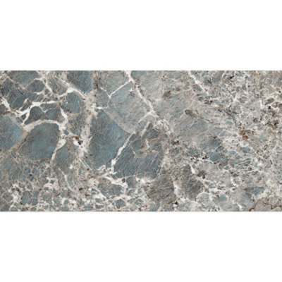 Ethos Polished Green Stone Effect Porcelain Wall & Floor Tile Pack of ...