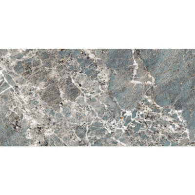 Ethos Polished Green Stone Effect Porcelain Wall & Floor Tile Pack of ...