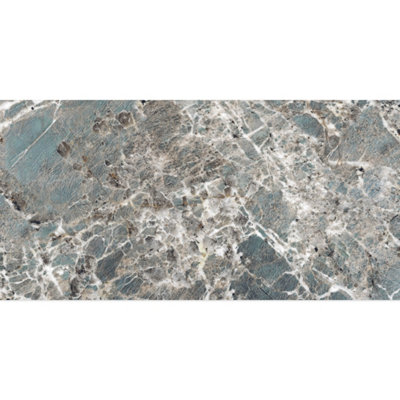 Ethos Polished Green Stone Effect Porcelain Wall & Floor Tile Pack of ...