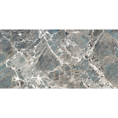 Ethos Polished Green Stone Effect Porcelain Wall & Floor Tile Pack of ...