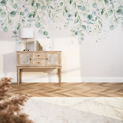 Eucalyptus Cascade Mural In Watercolour Greens (450cm x 240cm) | DIY at B&Q