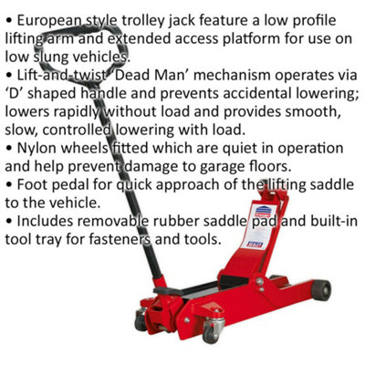 European Style 3 Tonne Trolley Jack with Low Profile and High Performance
