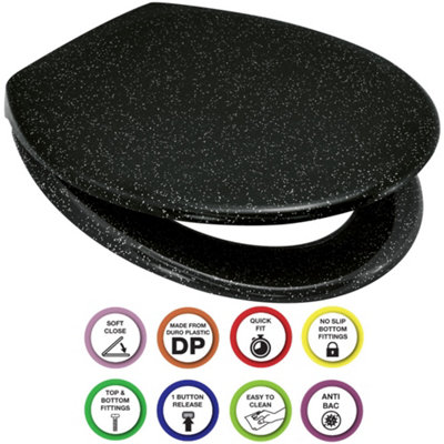 Euroshowers Anti-Bac Top or Bottom Fix BLACK GLITTER Oval Soft Close ...