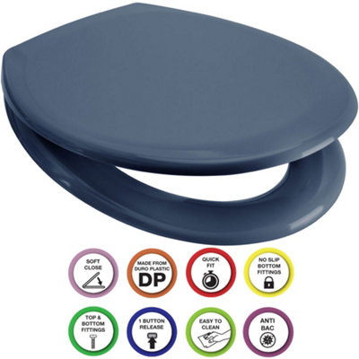 Euroshowers Anti-Bac Top or Bottom Fix DENIM Blue Oval Soft Close Quick ...