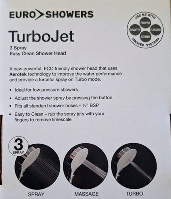 Euroshowers TurboJet 3 Spray Shower Head - Chrome