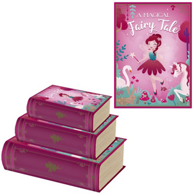 Eurowrap Fairy Tale Book Box (Pack of 3) Magenta (One Size)