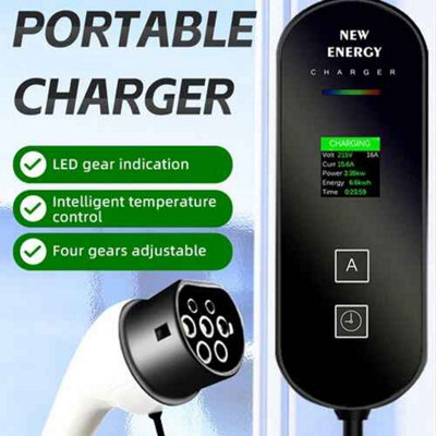 EV charging cable Type 2, portable electric vehicle charger, 13A 3 pin plug