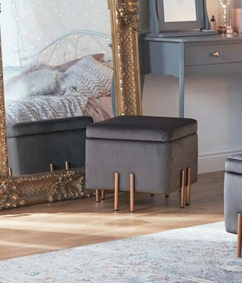 Eva Square Storage Stool/Dressing Stool (Dark Grey Seat/Gold Legs)