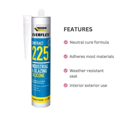 Everbuild 225 Glazing Silicone Transparent Industrial Use 295ML - Pack of 6