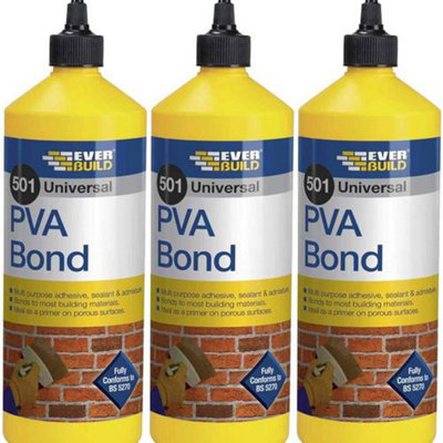 Everbuild 501 Universal PVA Bond, 1 Litre PVA1L(n) (Pack of 3)