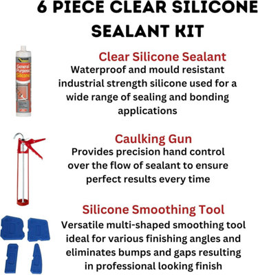 Everbuild Clear Silicone Sealant Set - Includes 2x Clear Sealant, 11 ...