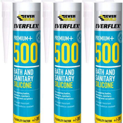 Everbuild Everflex 500 Bath and Sanitary Silicone, Stone, 295 ml (Pack ...