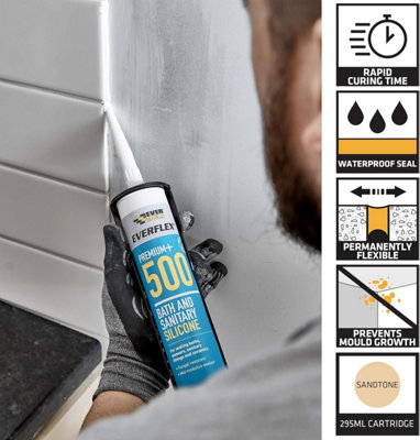 Everbuild Everflex 500 Bath and Sanitary Silicone, Stone, 295 ml | DIY ...