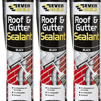 Everbuild Everflex Roof and Gutter Sealant, Black, 300ml (Pack of 3)