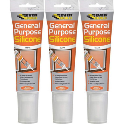 Everbuild General Purpose Silicon Sealant Clear 80ML x 3