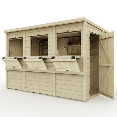 Everest Party Bar Shed with Pent Roof, Door and Hatches - 10ft x 6ft