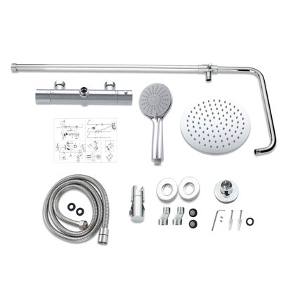 Evergrow Bathroom Thermostatic Mixer Shower Set Round Twin Head Exposed ...