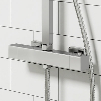 Evergrow Bathroom Thermostatic Mixer Shower Set Square Twin Head ...