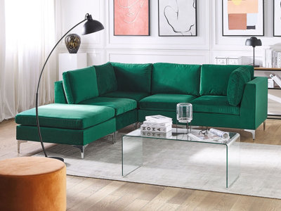 EVJA 4 Seater Modular Corner Sofa Right Hand Green Velvet with Ottoman