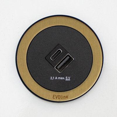 EVOline One in Black & Brass, USB A/C, Worktop Socket