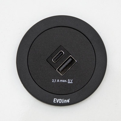 EVOline One in Black, USB A/C, Worktop Socket